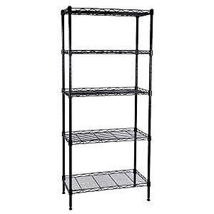 HESESOH 5-Wire Shelving Adjustable Shelves, Standing Storage Shelf for Laundry Bathroom Kitchen Pantry Closet Organization (Glossy Black, 21.2" L x 11.4" W x 48.8" H)