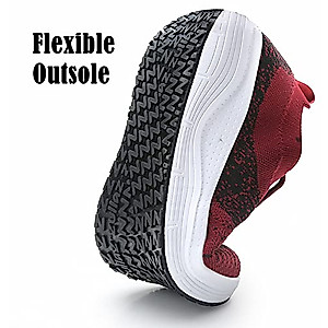 DADAWEN Women's Walking Shoes Sock Sneakers Mesh Slip On Comfort Lightweight Lady Girls Wedge Platform Athletic Shoes Wine Red US Size 9