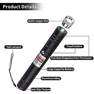 Cyahvtl Laser Pointer, 2000 Metres Green Long Range High Power Handheld Flashlight, Rechargeable Laser Pointer for USB, with Star Cap Adjustable Focus Suitable for Projecto