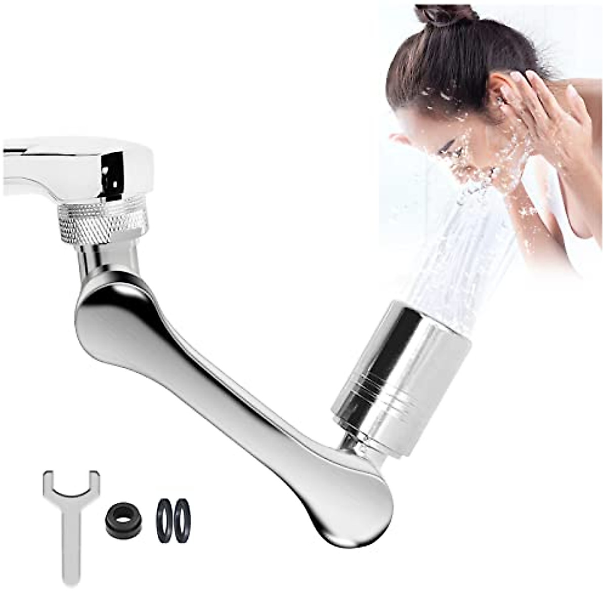 Faucet Extender Aerator Universal 1080 Rotation Faucet Sink Sprayer Attachment Swivel Robotic Arm Faucet Adapter for Kitchen Bathroom Laundry, 2 Water Outlet Modes