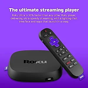 Roku Ultra 2024 - Ultimate Streaming Player - 4K Streaming Device for TV with HDR10+, Dolby Vision & Atmos - Bluetooth & Wi-Fi 6- Rechargeable Voice Remote Pro with Backlit Buttons - Free & Live TV