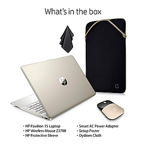 HP Pavilion Laptop (2021 Latest Model), AMD Athlon 3050U Processor, 16GB RAM, 256GB SSD, Long Battery Life, Webcam, HDMI, Bluetooth, WiFi, Gold, Win 10 + Oydisen Cloth
