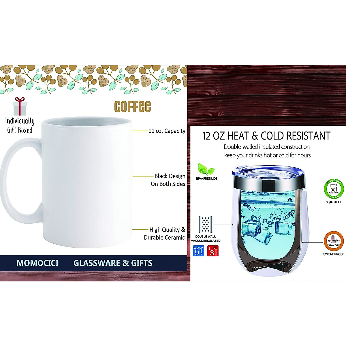 momocici Before School After School 11 oz Coffee Mug & 12 oz Wine Tumbler Set Gifts for Teachers.Teacher Gifts,New Teacher,Teacher Appreciation,Birthday,Thank You Gifts for Teachers(White)