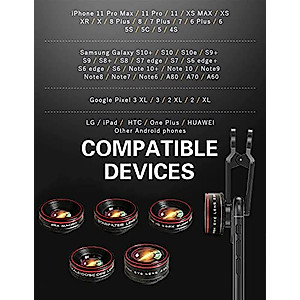 Phone Camera Lens,Clip on Cell Phone Lens kit 5 in 1, 235° Fisheye Lens + 25X Macro Lens + 0.62X Super Wide Angle Lens,Starlight+Kaleidoscope,for Most iPhone Android Phones and Smartphones