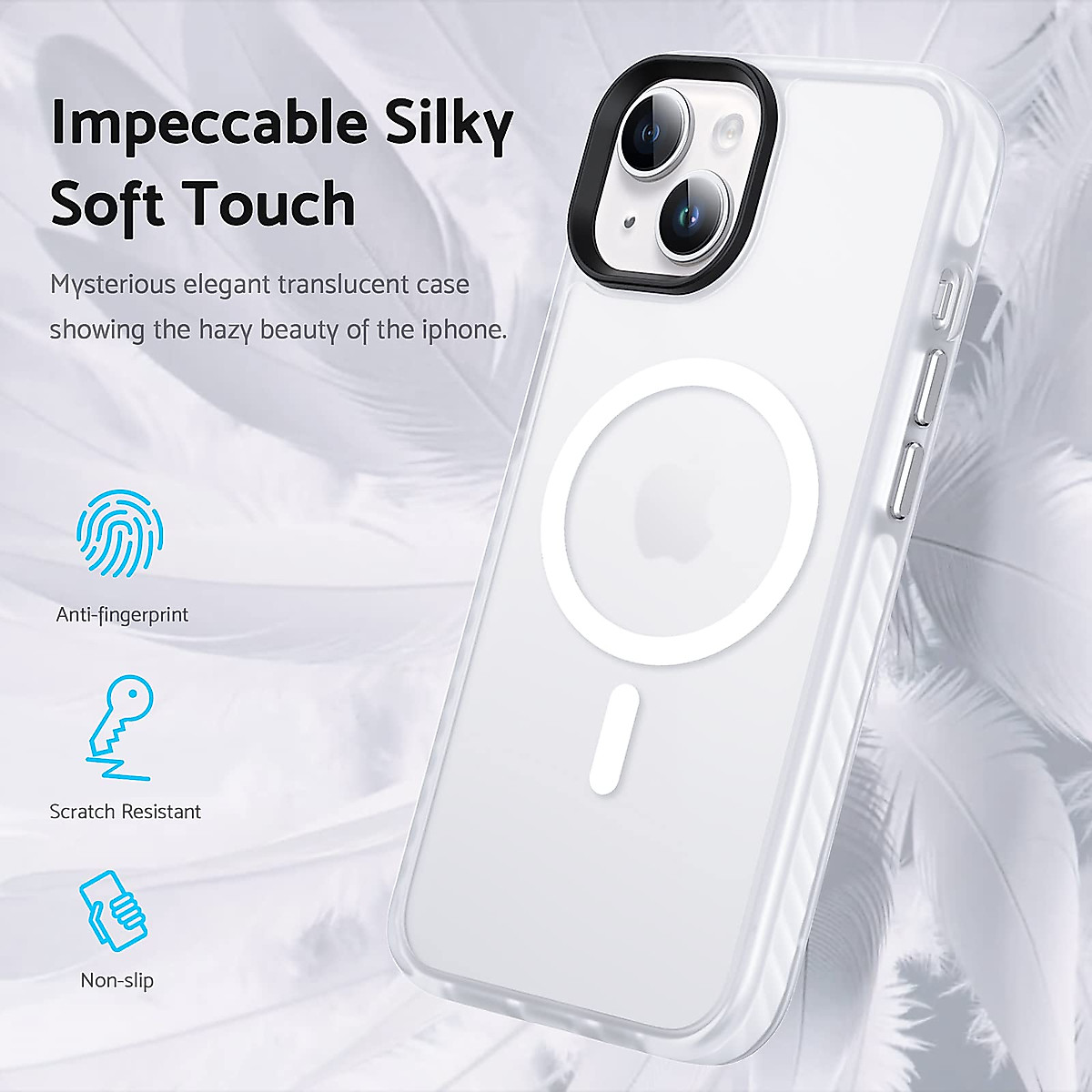 DASFOND Magnetic Designed for iPhone 14/13 Case, Compatible with Magsafe, Military Grade Drop Protective with Shockproof Strip, Translucent Matte Back Phone case for iPhone 14/13 6.1'', White