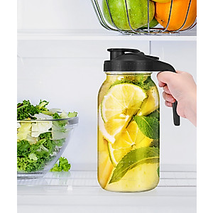 3 Pack 64 oz Wide Mouth Mason Jar Pitchers with Airtight Lids – Leak-Proof Glass Sun Tea Pitchers with Handle for Juices, Milk, Drinks, and Iced Coffee