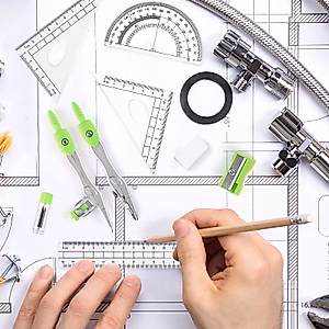 Coopay 4 Sets Math Geometry Kit, 10 Pieces Student Supplies Per Set Includes Ruler, Triangles, Protractor, Compass, Eraser, Pencil Sharpener, Lead Refills, Pencil, for Drafting and Drawings