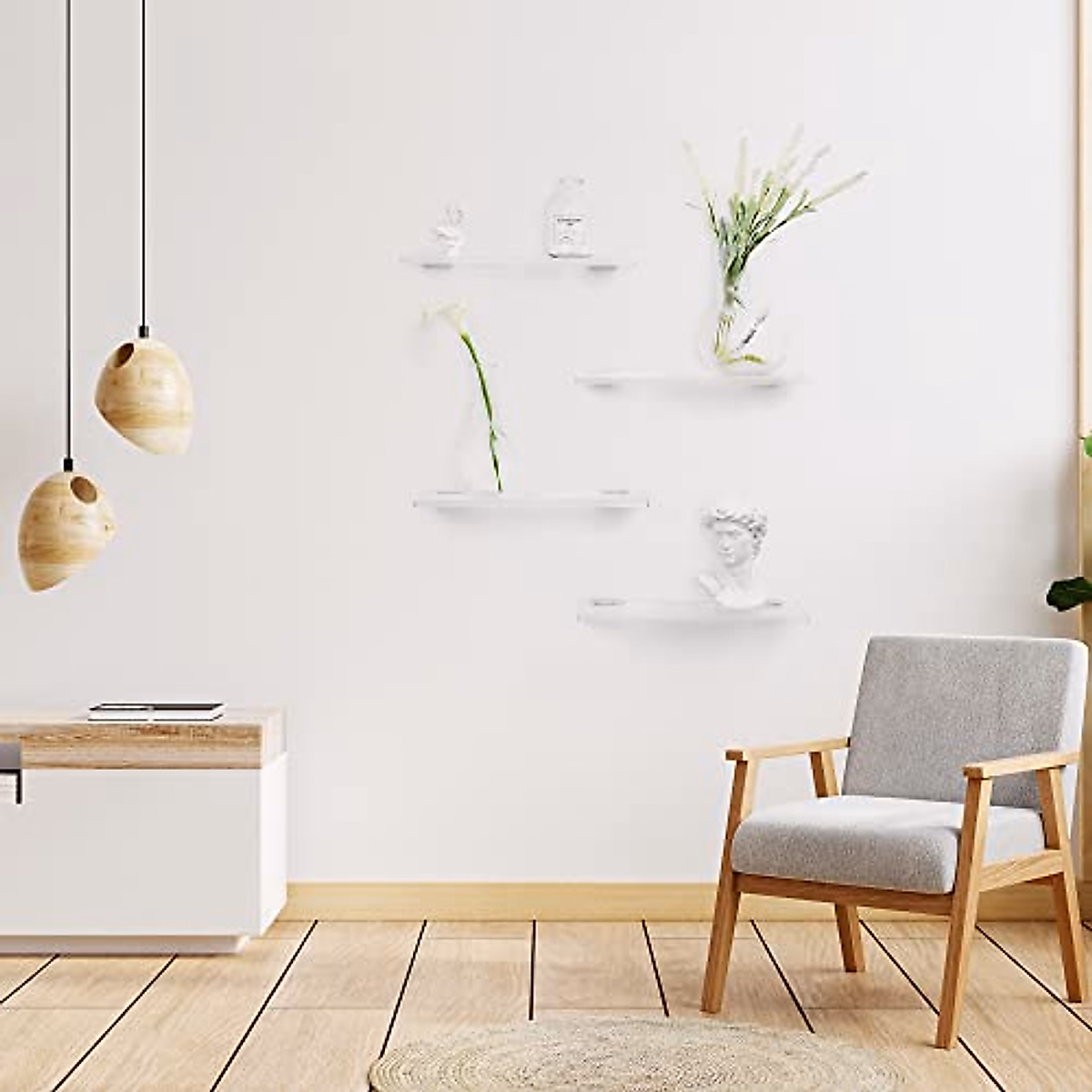 maulehua 12 Inch Clear Acrylic Floating Shelves with Invisible Metal Brackets Floating Wall Mounted Shelf for Bathroom, Living Room and Kitchen Set of 2