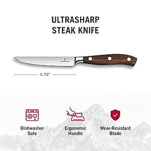 Victorinox 7.7240.4 Grand Maître Steak Knife Set Ideal for Slicing a Wide Variety of Steak Cuts Straight Blade in Rosewood, Set of 4