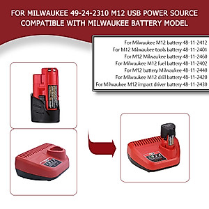 USB Power Source for Milwaukee 49-59-1201 M12 N12 USB Power Charger Adaptor 10.8V/12V Heated Jackets Li-Ion Battery USB Device Charging Adapter LaiPuDuo -Battery Not Included