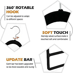 Pants Hangers Space Saving,3 Packs Non Slip Black Velvet Hangers,Closet Organizers and Storage Jeans Slack Trousers ​Hangers Swivel Multi-Layer Multiple Velvet Clothes Hanger, for Jeans,Scarf
