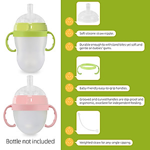 (2-Pack) Sippy Cup Conversion Replacement for Comotomo Baby Bottles | Straw Transition Cup Kit | Silicone Straw Top Bottle Nipple & Weighted Straw | Fits 5 Ounce & 8 Ounce Baby Bottles | for 9+ Months