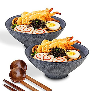 Artestia Ramen Bowls Set of 2, 6 Pieces 30 Ounce Large Ceramic Japanese Ramen Bowls with Chopsticks and Spoons Serving Bowls for Udon Soba Pho Asian Noodles, Salad, Soup