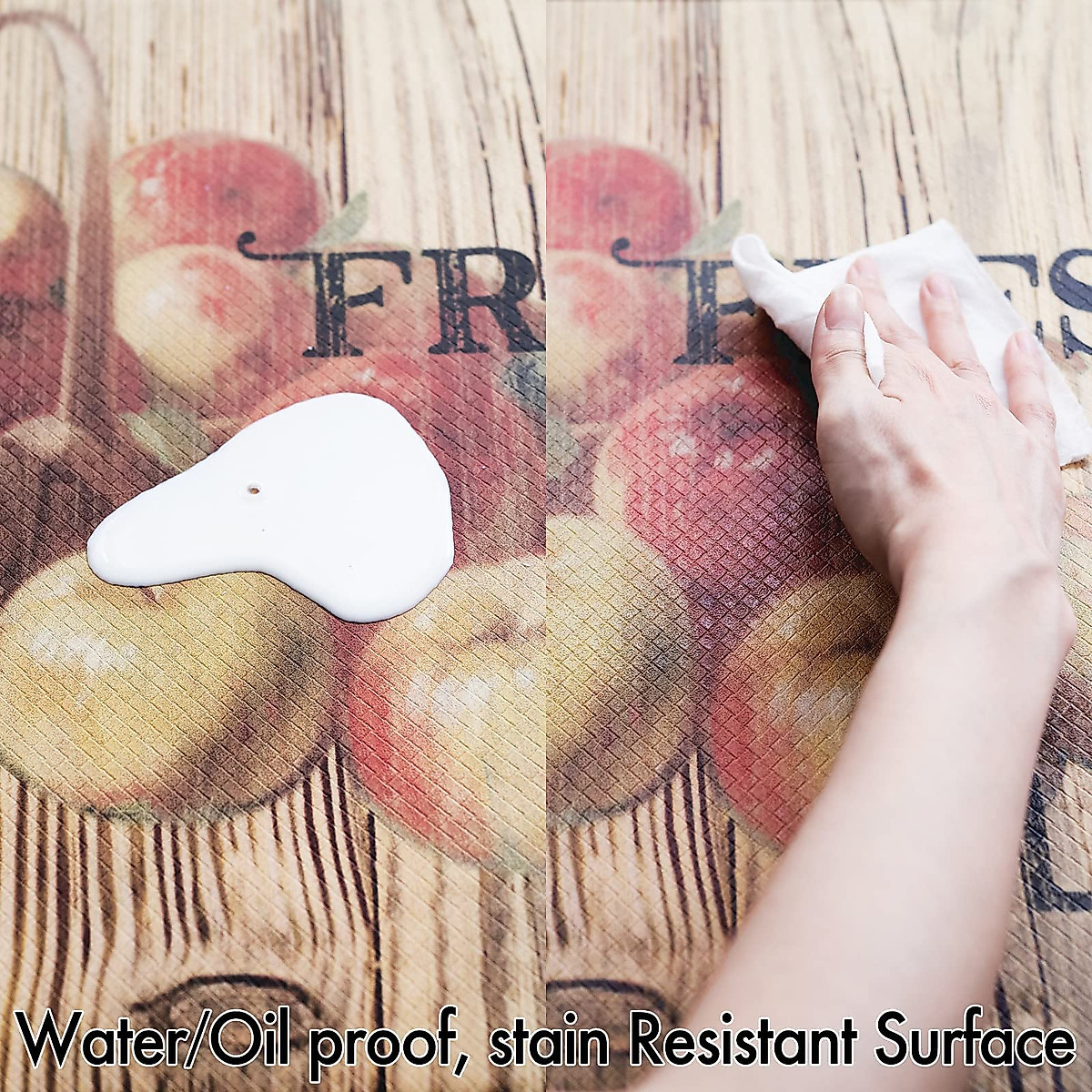 Stylish Cottage Kitchen Mat 0.35" Thick Anti Fatigue Cushioned Kitchen Rug Geometry 18"x48" Non Slip Waterproof Heavy Duty Kitchen Rugs and Mats for Floor Sink Home Office Desk Laundry Apple