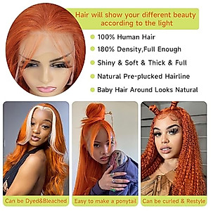 Ginger Orange Lace Front Wigs Human Hair Pre Plucked Straight 13x4 HD Lace Frontal Human Hair Wigs Ginger Wig Lace Front Human Hair with Baby Hair 180% Density Ginger Human Hair Wig 22 Inch