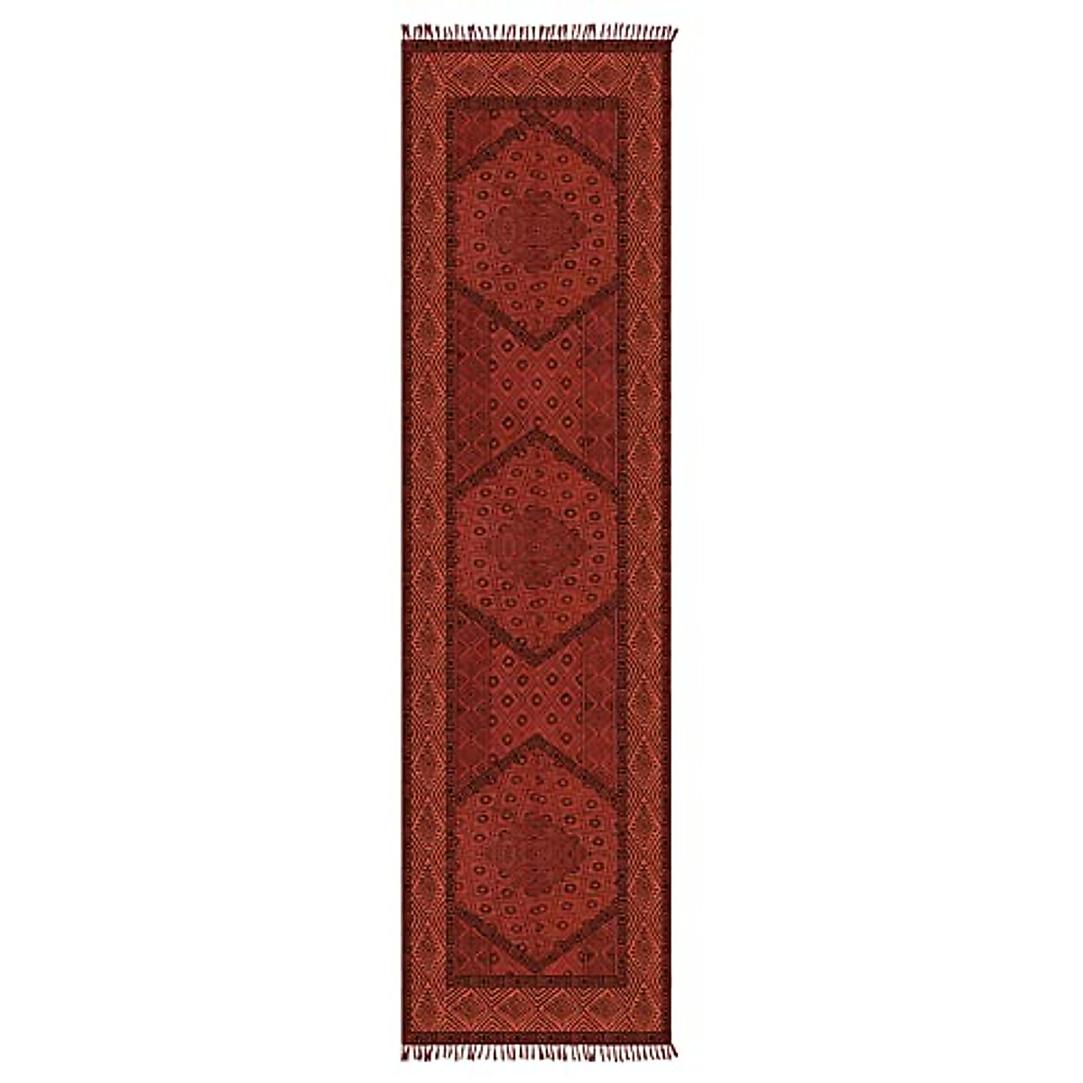 Casavani Hand Block Printed Area Rug Geometric Red Cotton Dhurrie Floor Carpet For Doormat Best Uses For Hallway Runner Rug Bedroom,Living Room,Dining Room,Purch 7x10 Feet