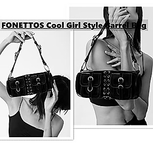 FONETTOS Y2K Barrel Bag, Punk Sourpuss Gothic Shoulder Purse Cool Rock Style Handbag