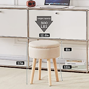 Mxfurhawa Storage Ottoman Linen Round Vanity Stool Tray Top Modern Foot Stool with Wood Legs Multifunctional Upholstered Foot Ottoman Rest for Living Room, Bathroom, Makeup (Beige)