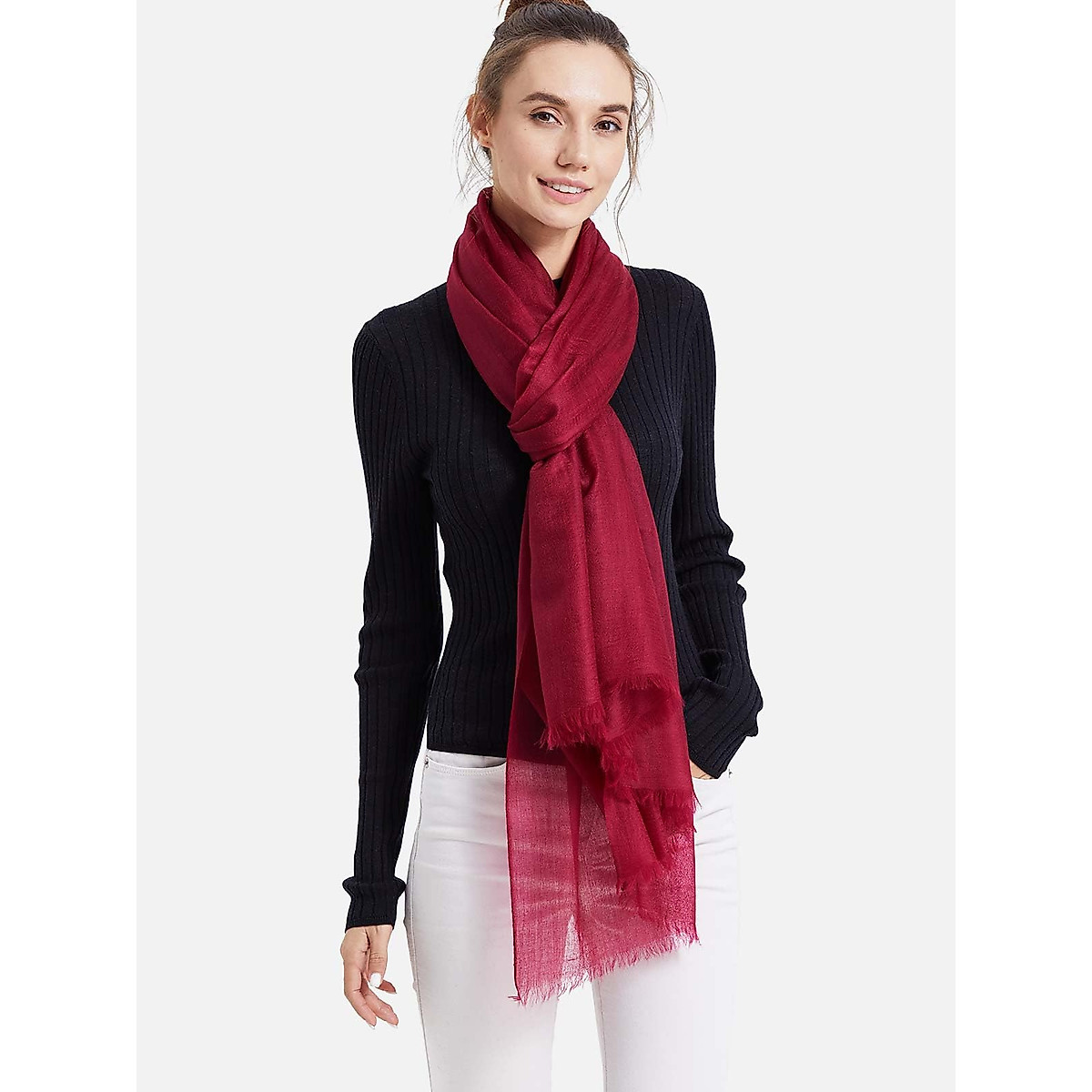 Ovcio Featherlight Wine Red Cashmere Scarf - 100% Pure Cashmere Wrap Scarf for Women (87x39) with Gift Box