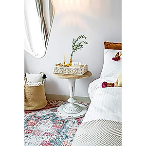 Mkono Macrame Decorative Tray Boho Home Decor Basket with Wooden Handles Handmade Woven Jewelry Perfume Makeup Storage Organizer for Vanity, Dresser, Countertop, Bedroom, Living Room, 14''L x 10''W