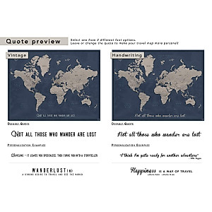 Framed Travel Map With Pins World Personalized | Premium Push Pin Travel Map | Various Color and Size Options | 24" x 32" up to 40" x 53"