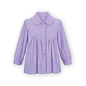 Collections Etc Women's Soft Fleece Full-Button Front Bed Jacket with Pockets Lavender Small