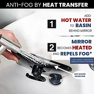 MIRRORVANA Dual Anti Fog Shower Mirror for Shaving with Hook for Hanging and Fogless Shatterproof Surface - Fill Back Chamber/Reservoir with Hot Water for Fog Free Shave (8" x 7", Black)