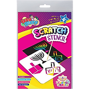 Izzy 'n' Dizzy Hanukkah Scratch Stencil Art Kit - 8" x 6" - Includes Sctatch Stick - Chanukah Arts and Crafts - Gifts and Games