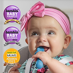 TalkTools Itsy Tiny Silicone Spoons – Twin Pack Soft Silicone Self-Feeding Training Spoons for Kids & Toddlers, Anti-Choking Flange Guard and Non-Slip Handle (Ocean)