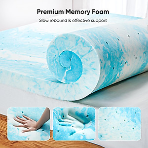 Marsail 3-inch Queen Memory Foam Mattress Topper, Gel Infused Cooling Mattress Topper, Soft Mattress Topper for Sleeper Sofa, RV, Camper, CertiPUR-US Certified