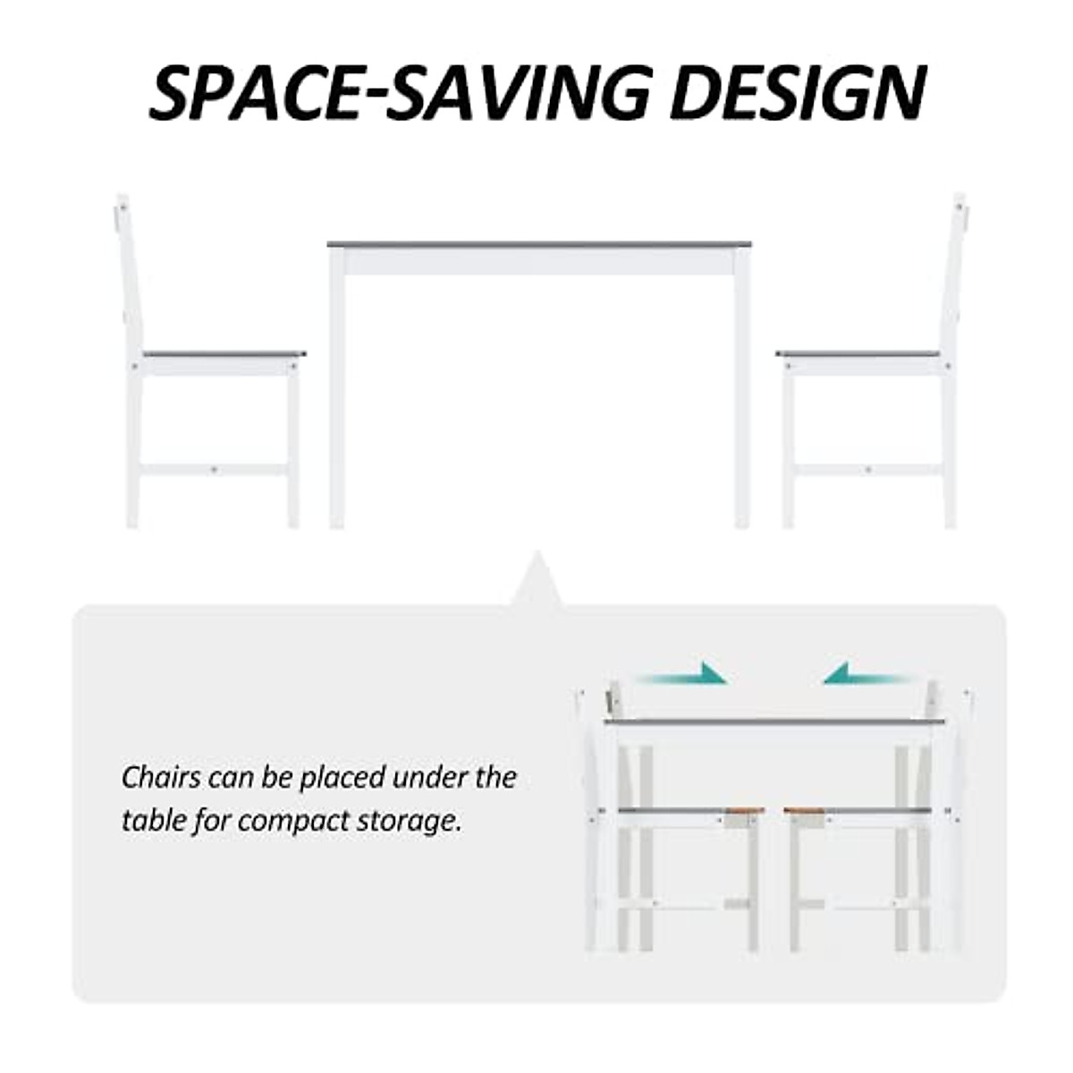 Alohappy 5 Piece Kitchen Table Set for Dining Room, Modern Rectangular Dining Table with 4 Chairs for Kitchen, Kitchen Room Furniture, Space-Saving & Easy Assembly (Grey)
