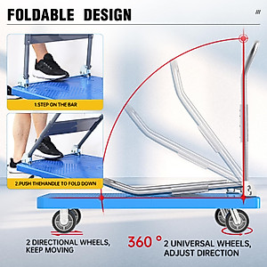 Heavy Duty Platform Truck, Industrial Panel Truck Cart 360 Degree Swivel Wheels, Flatbed Cart Add Reinforcing Steel Bar with 2200 lbs Capacity, 61X 27.5 inch