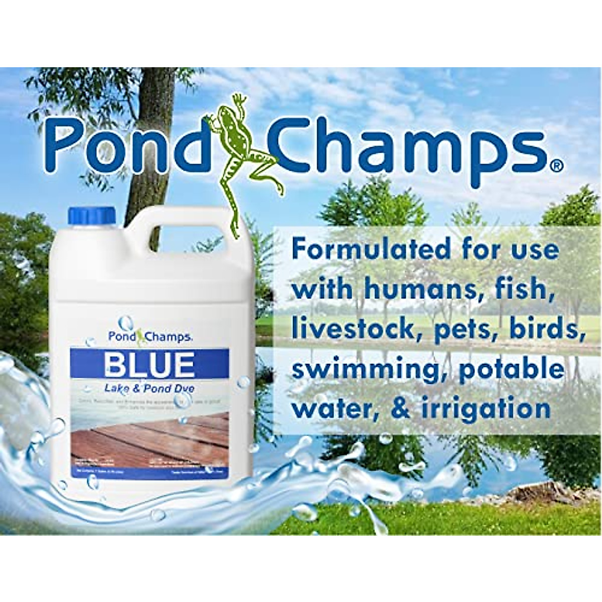 Pond Champs Blue Lake and Pond Dye - One Gallon of Professional Lake & Pond Dye - Treats Up to 1 Acre - Royal Blue Color - Safe for Fish, Wildlife, Pets & Children