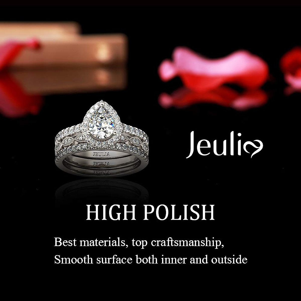 Jeulia Halo Pear Cut Ring Set CZ Heart Shape Engagement Ring for Women Sterling Silver White Diamond Bridal Set Promise Anniversary Rings with Jewelry Gift Box (7)