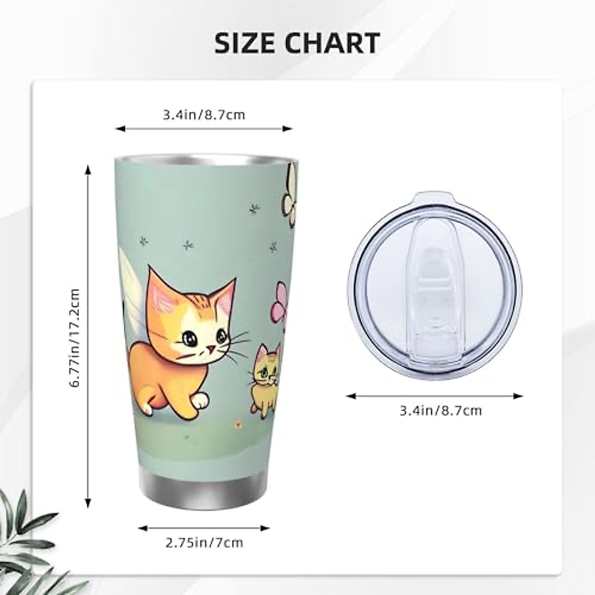 WXZYFP Car cup (single silver rim), can use a straw or drink directly, easy to use.Kitten Butterfly