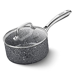 HLAFRG 1 Quart Small Sauce pan with Lid, Ultra Nonstick Sauce Pan with Lid, Small Pot with Lid, Granite Nonstick Saucepan 1 quart, Small Sauce Pot, 1 Qt Pot with Lid, Aluminum Small Pot 1 Quart