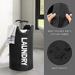 ZERO JET LAG 82L Large Laundry Basket Collapsible Fabric Laundry Hamper Tall Foldable Laundry Bag Handles Waterproof Washing Bin Clothes Bag Travel Bathroom College Essentials Storage (Black, L)