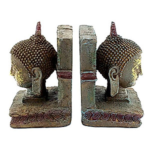 Bellaa 22298 Decorative Bookends Buddha Head Vintage Antiques Retro Rustic Farmhouse Unique Book Ends Stoppers Holder Shelves Nonskid Boho Home Decor 8 inch
