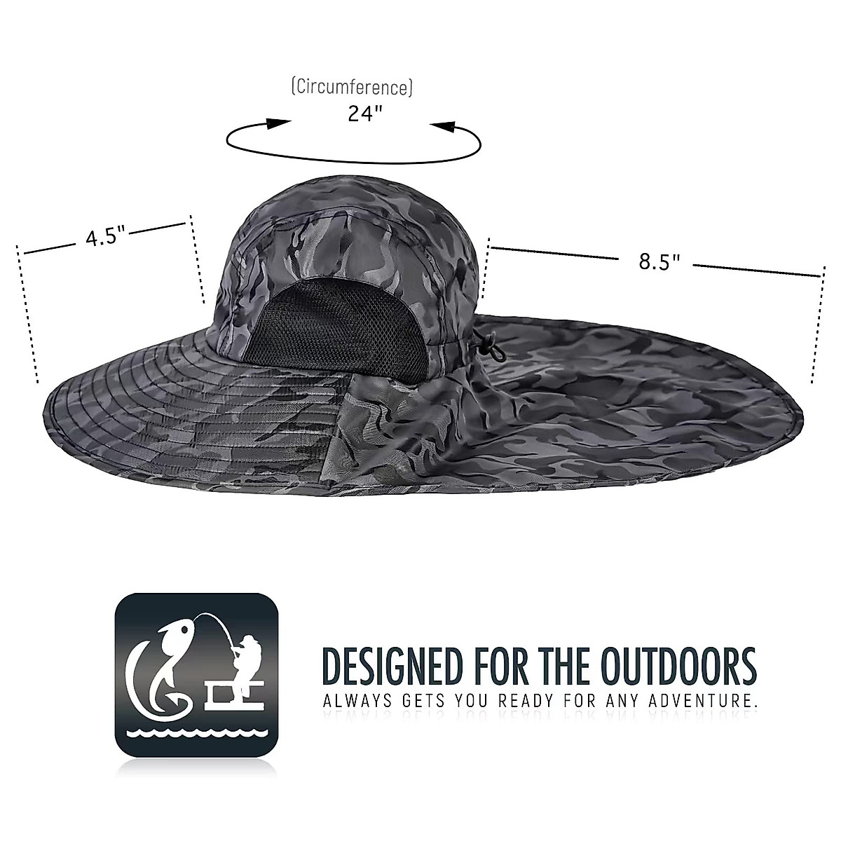 Outdoor Sun Hat for Men with 50+ UPF Protection Safari Cap Wide Brim Fishing Hat with Neck Flap, for Dad… Camouflage