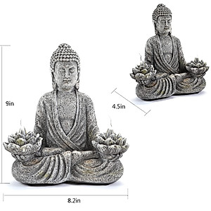 NC Buddha Statue Zen Sculpture, Yoga Garden Decor with LED Solar Flowers Lights, Sitting Meditating Buddha Serene Decorative Figurinefor Patio Yard Lawn Ornaments, Backyard,Inside or Outside