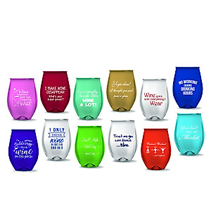Pen Kit Mall PKM - Stemless Wine Glasses - Set of 12 - NOVELTY FUNNY SAYINGS - CAMPING -CHRISTMAS - NEW YEARS HALLOWEEN (NOVELTY FUNNY SAYINGS)