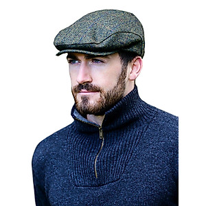 Mucros Weavers Kerry Cap, Irish Hat for Men, Herringbone Wool, Green, Large