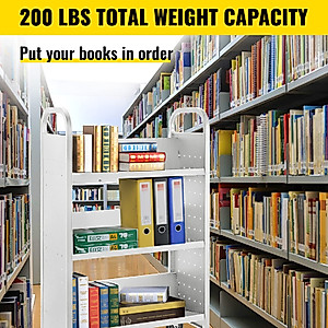 VEVOR Book Cart, 200LBS Library Cart, 49.2''x29.5''x13.8'' Rolling Book Cart, Single Sided V-Shaped Sloped Shelves with 4 Inch Lockable Wheels for Home Shelves Office School Book Truck, White