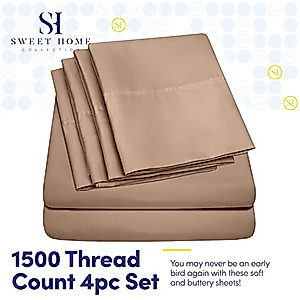 Twin XL Size Bed Sheets - 4 Piece 1500 Supreme Collection Fine Brushed Microfiber Deep Pocket Twin X-Large Sheet Set Bedding - 1 EXTRA PILLOW CASES, GREAT VALUE, Twin XL, Taupe