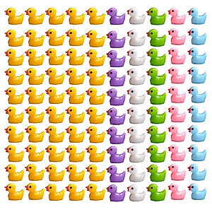 150 Pieces Mini Resin Duck Miniature Figures Micro Fairy Garden Landscape Aquarium Dollhouse Ornament Potted Plants Decoration DIY Slime Charms for Christmas Birthday Party (100Yellow+50Multicolor)