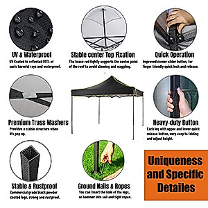 Alishebuy Canopy 10x10 Pop Up Canopy Tent, Outdoor Gazebo Shade Easy Up Vendor Tent Portable for Backyard,Patio,Parties, Black