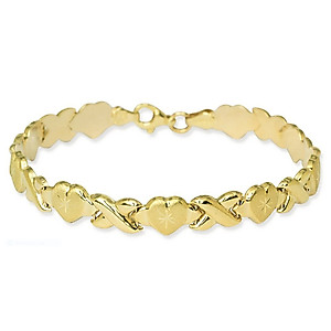 MCS Jewelry Sterling Silver Yellow OR White Stampato XOXO Friendship and Relationship Chain Bracelet (Yellow)