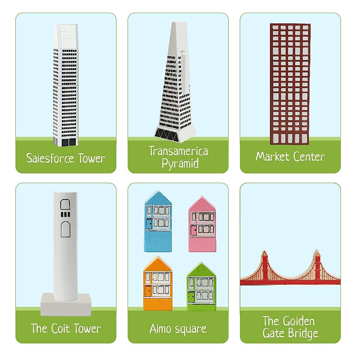 Top Right Toys Wooden Blocks, Building Blocks for Kids, Chicago City Skyline Set, Wood Blocks for Toddlers, Educational City Set with 6 Famous Landmarks, 15 Pieces