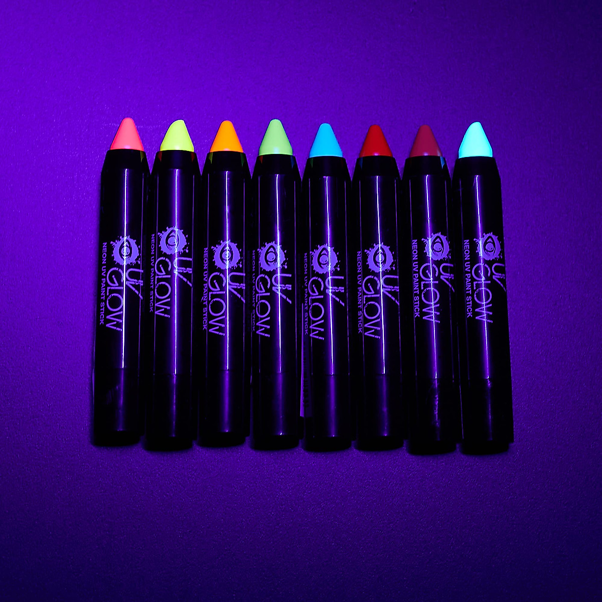 UV Glow - Neon UV Paint Stick/Face & Body Crayon - Genuine and original UV Glow product - glows brightly under Blacklights! (Set of 8)