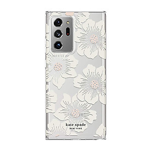 kate spade new york Protective Hardshell Case (1-PC Comold) for Samsung Note 20 Ultra & Samsung Note 20 Ultra 5G - Hollyhock Floral Clear/Cream with Stones/Cream Bumper